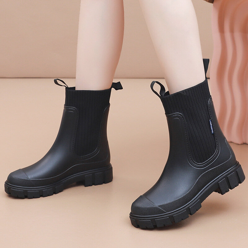 Женские резиновые туфли с эластичными манжетами, резиновые сапоги до середины икры, ботинки челси, водонепроницаемая обувь, нескользящие сапоги для активного отдыха на воде. Размер обуви. EU:41