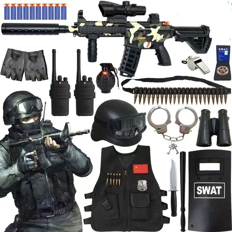 Детям - мальчикам спецназ вооружен наборами игрушек для игр на открытом воздухе, автоматами M416, 6 - 8лет