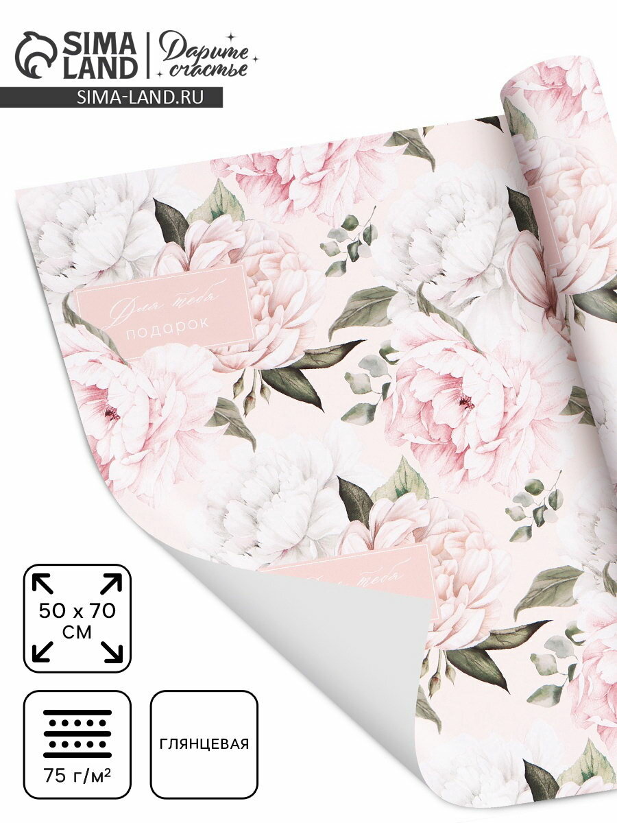 Бумага упаковочная глянцевая "Подарок от всего сердца", 50x70 см, 10 шт.