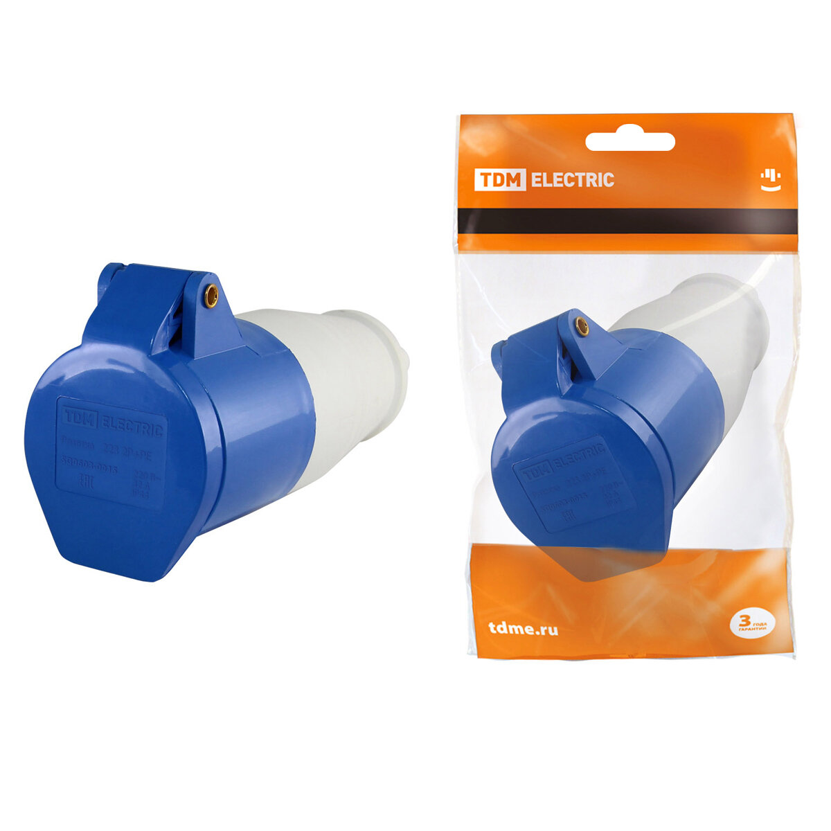 Розетка Tdm electric переносная, 2Р+РЕ, 32А, напряжение 220В SQ0603-0015