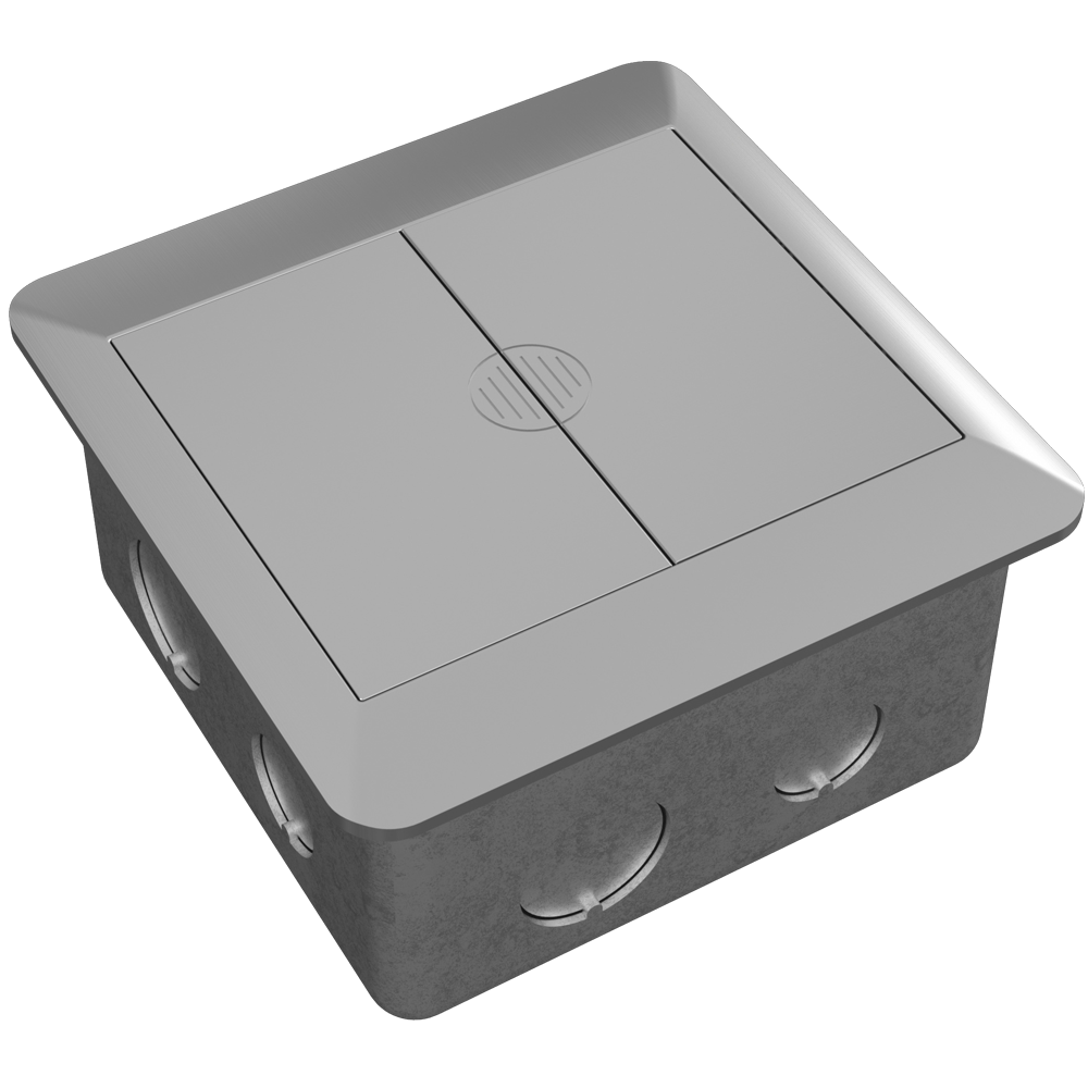 Лючок для установки 2 розеток 45х45мм + 2 модулей 22,5х45мм, сдвижные крышки, цвет серебро, Donel