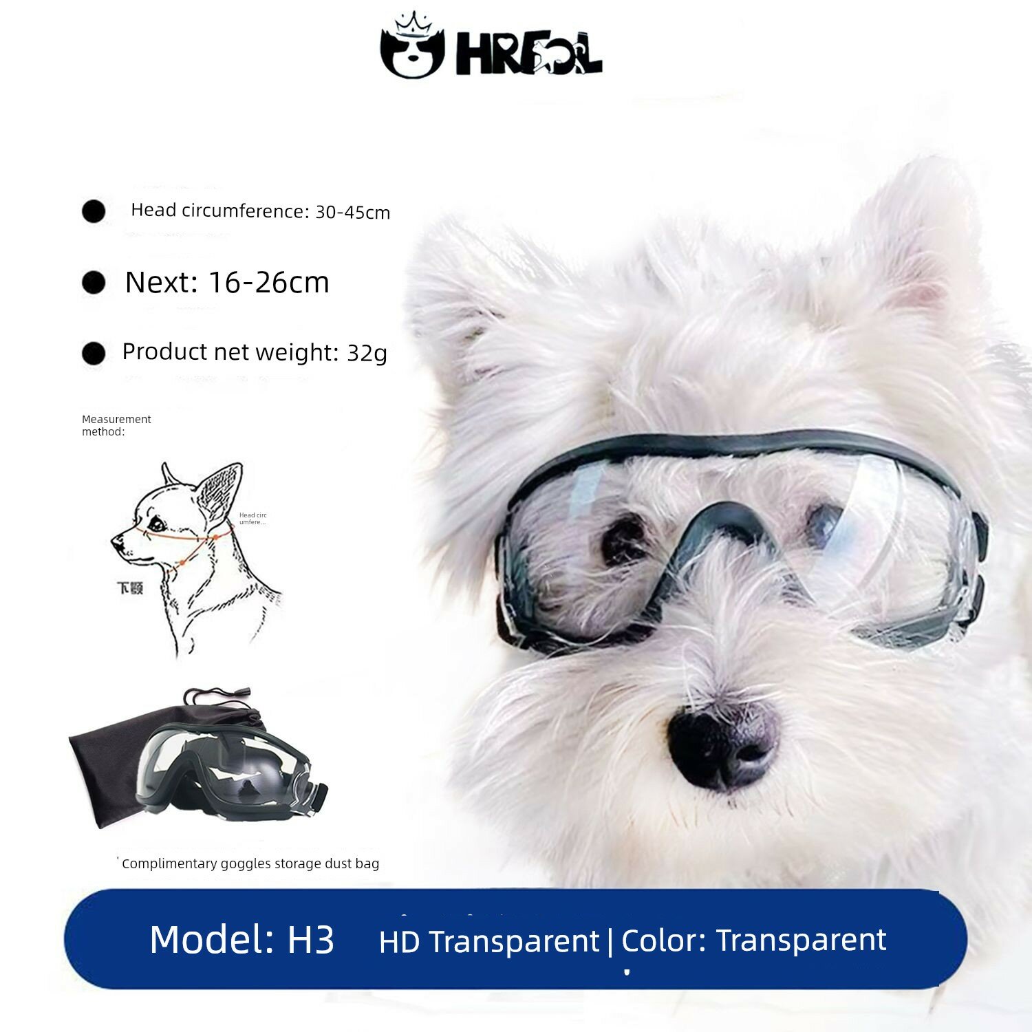 HRFOL H3 Прозрачные Солнцезащитные Очки для Собак с Четким Зрением и Защитой от Ветра, Очки для Мелких и Средних Пород