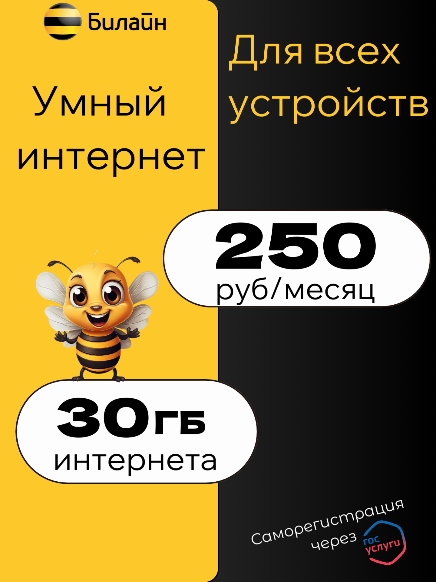 Сим карта Билайн 250 руб/месяц 30 Гб для всех устройств