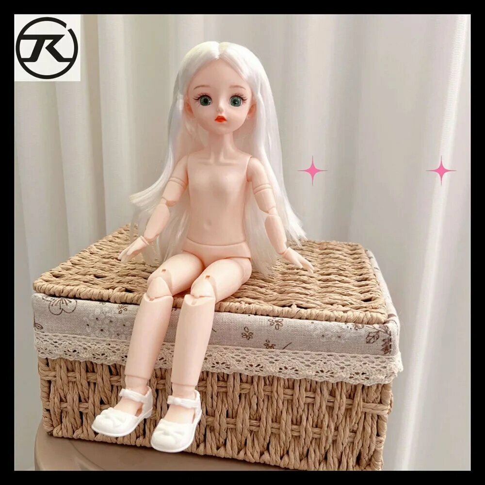 BJD кукла 30 см, 20 точек артикуляции, белые прямые волосы, зеленые глаза, с головой, телом и обувью