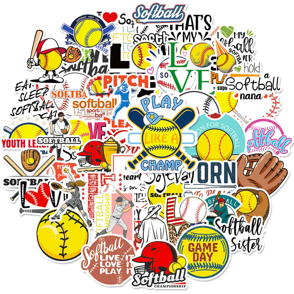 50 шт./упаковка, наклейки с текстом на тему софтбола, аниме, водонепроницаемые виниловые наклейки для ноутбука, багажа, скейтборда, подростков.