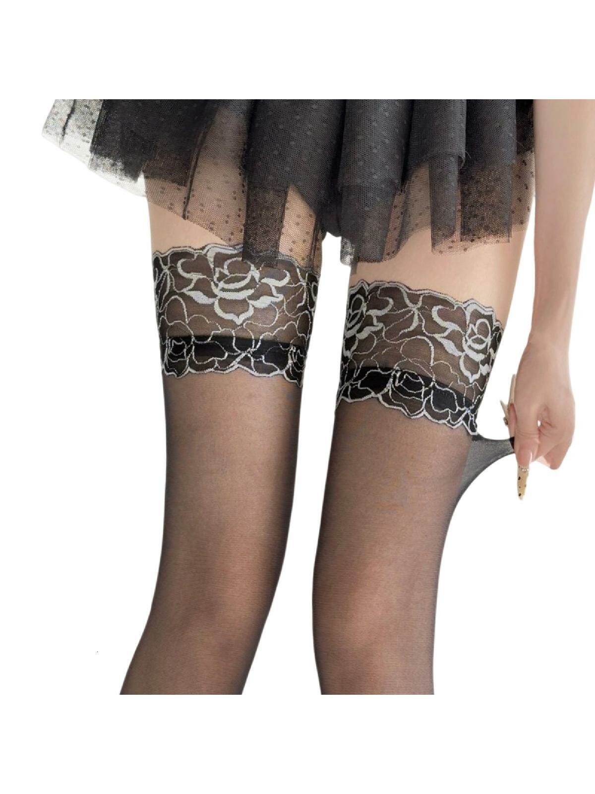 Женские чулки до бедра, Черное и белое - os