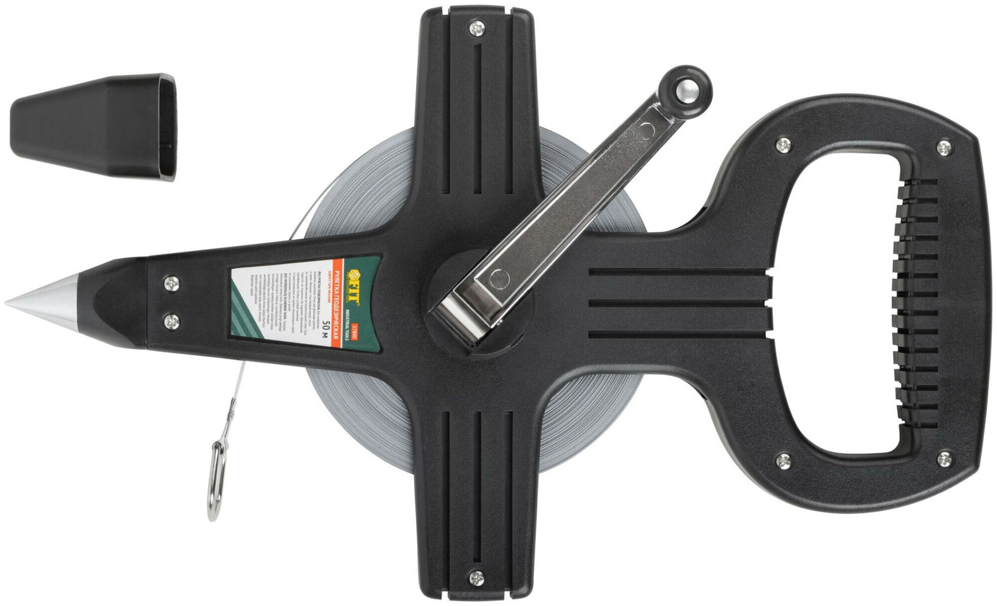 Рулетка геодезическая, стальная лента, черный открытый пластиковый корпус 50 м