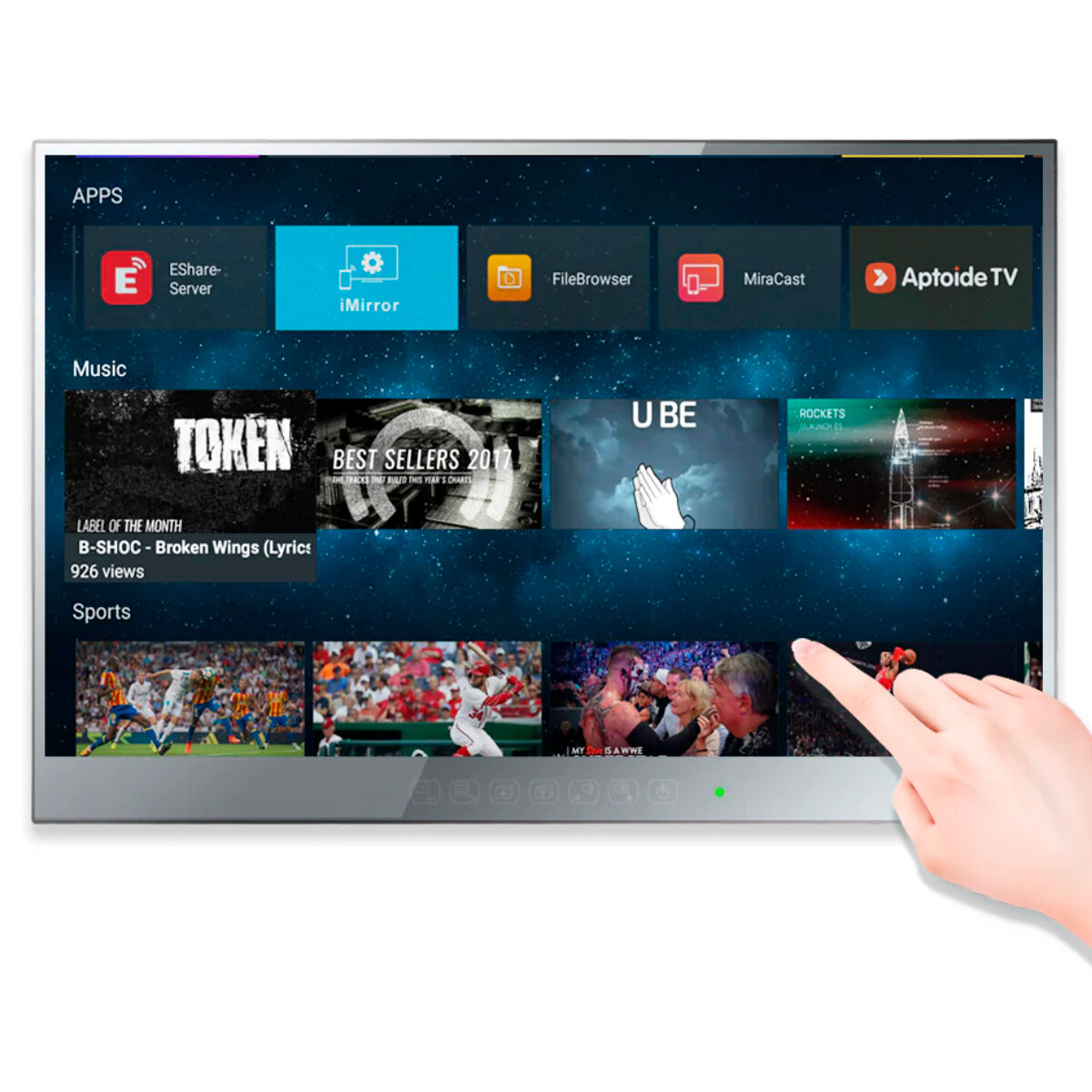 Сенсорный Smart телевизор в зеркале для дома, ванной, бассейна 21.5" AVEL AV220WM, Android TV