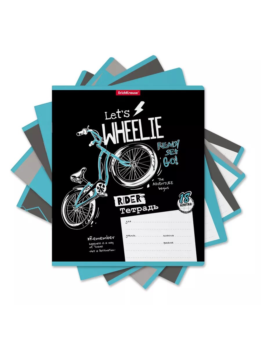 Тетрадь школьная Bicycle Rider, 18л, клетка - MIX-PACK 10 шт