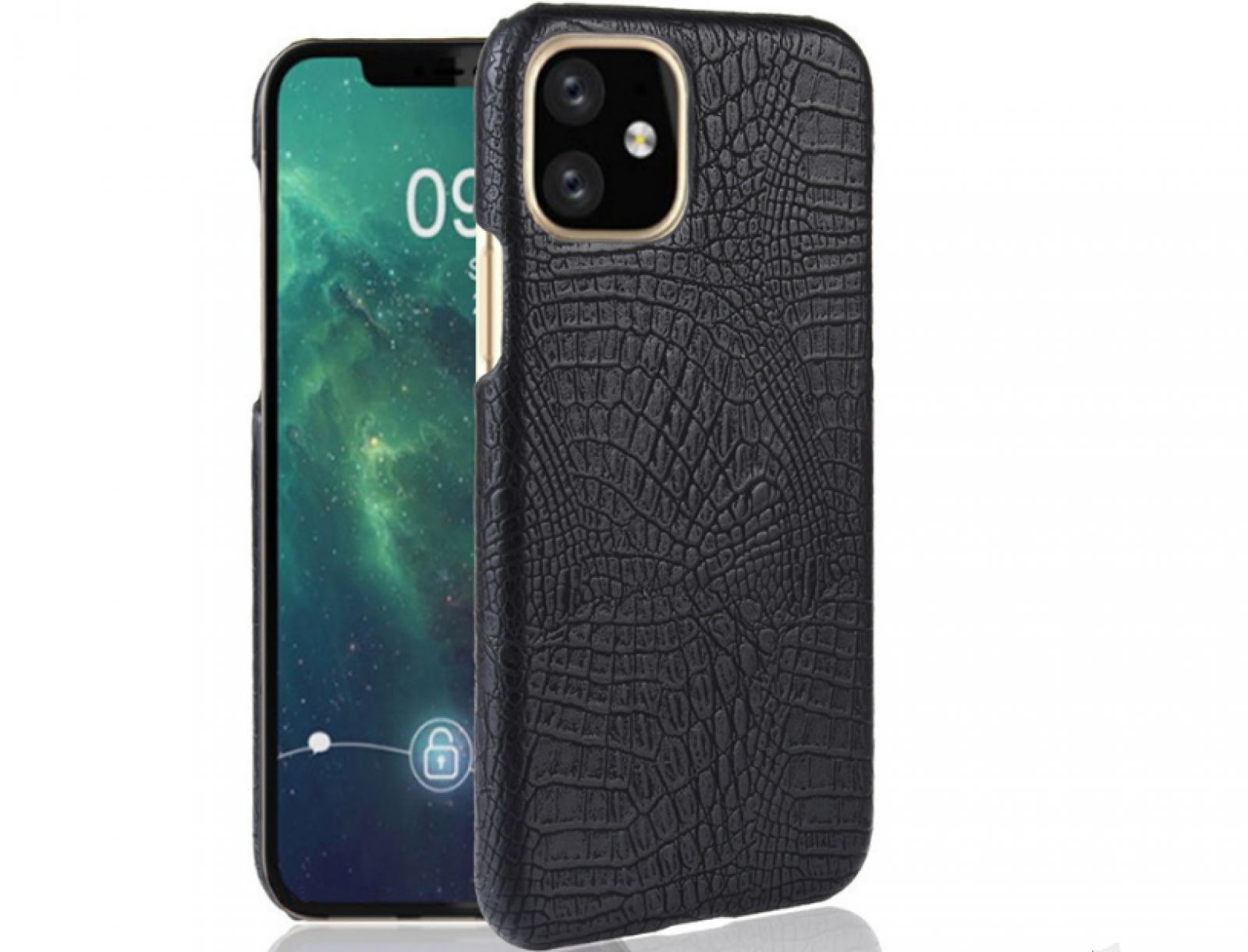 Чехол панель-бампер MyPads для iPhone XI / iPhone 11 с дизайном под кожу крокодила, черный