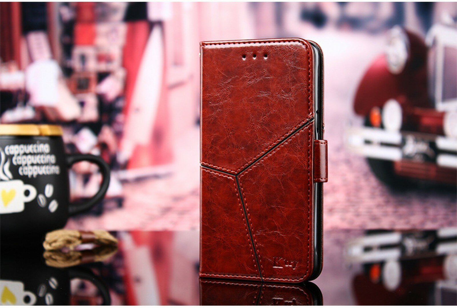 Чехол-книжка MyPads для Huawei Nova 10 SE из импортной кожи с геометрическим швом, красный кирпичный