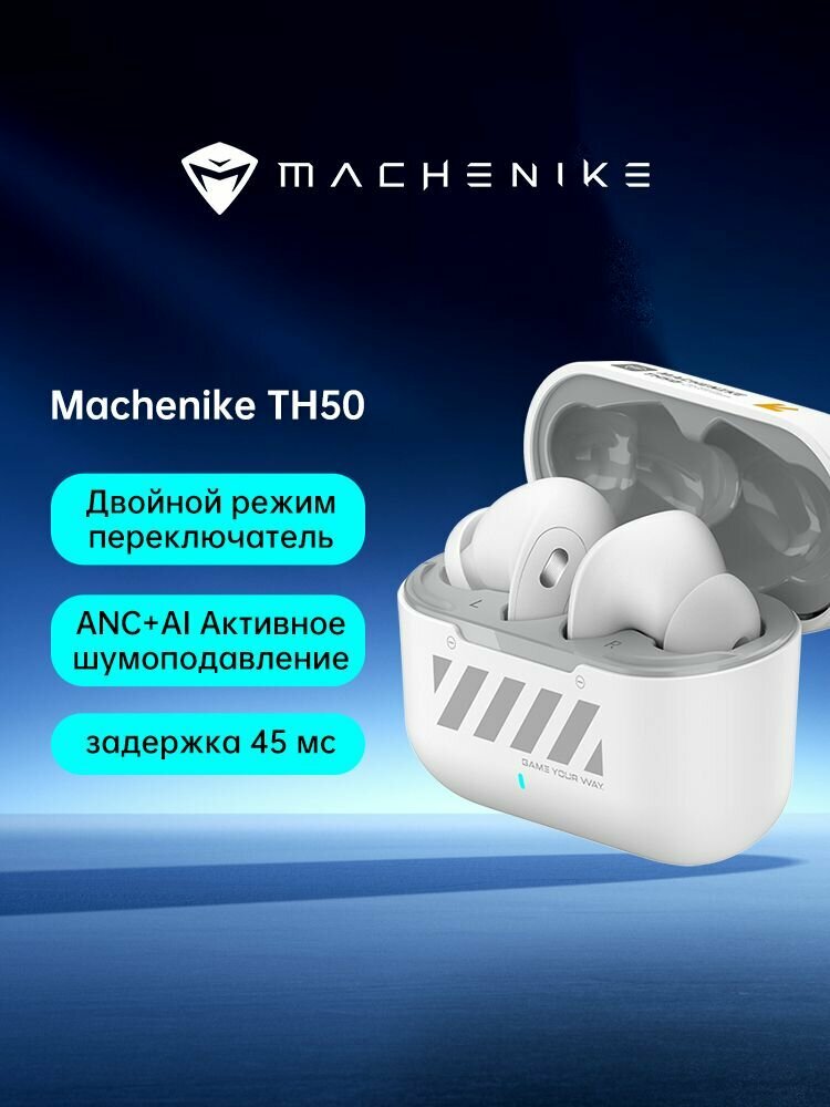 Machenike Наушники беспроводные с микрофоном TH50 ANC с AI-шумоподавлением, Bluetooth, USB Type-C, белый для видеозвонков для конференций для онлайн-обучения