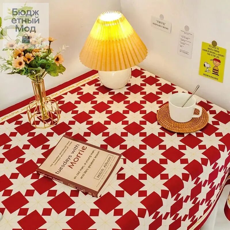 Скатерть для стола 60x90см красная в ромбик из бамбука для декора