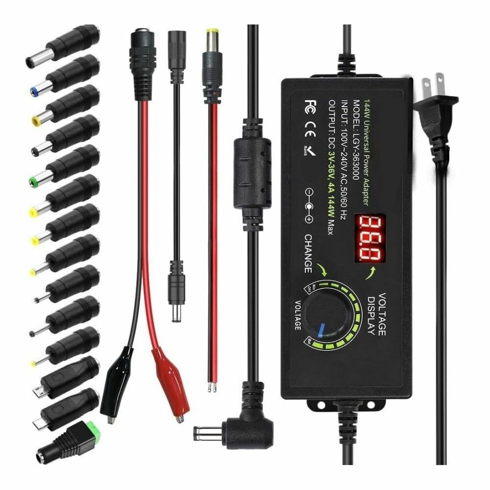 Блок питания 3 В 36 В 4A 144 Вт Регулируемый AC/DC адаптер Зарядное устройство-конвертер 100 В-240 В