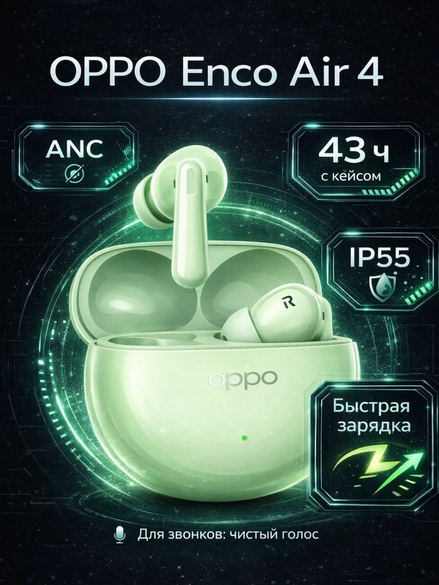Беспроводные наушники OPPO Enco Air4 с ANC, Bluetooth 5.4, до 43 часов