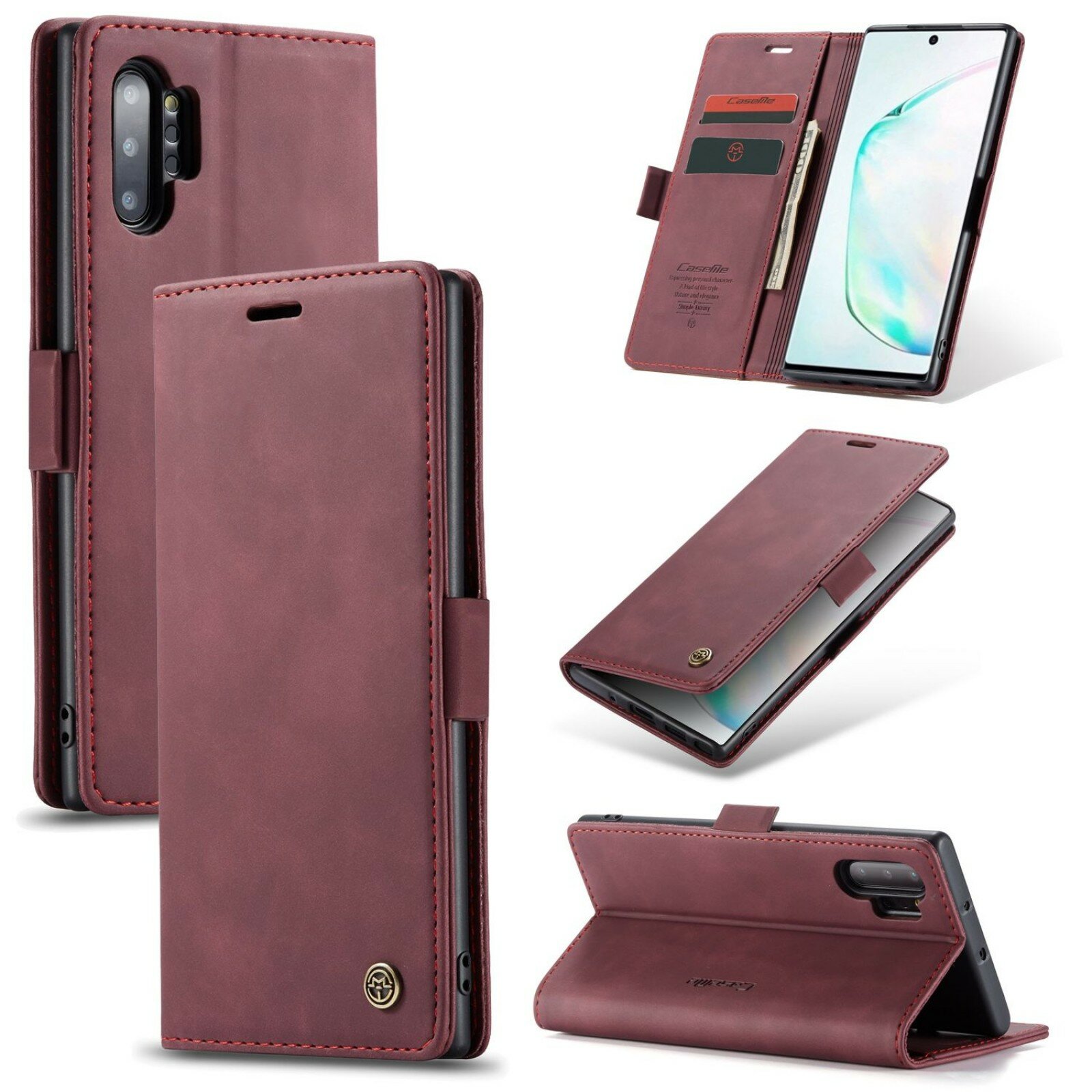 Чехол MyPads для Samsung Galaxy Note 10 Plus, флип-кейс бордовый с визитницей и подставкой