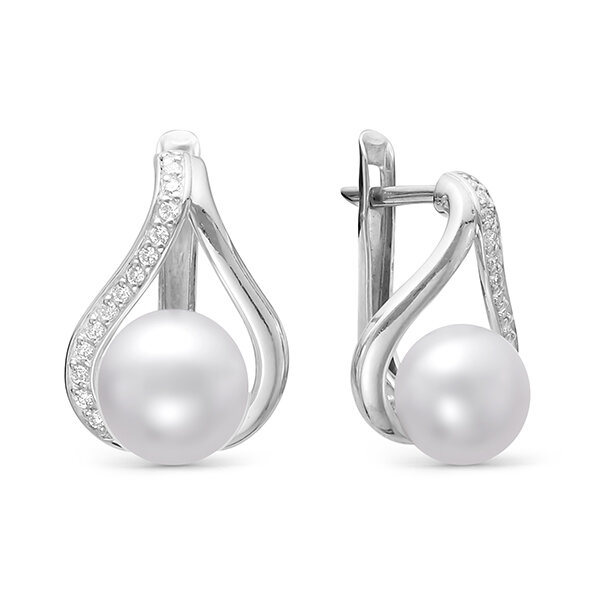 Серьги Яхонт, серебро, 925 проба, фианит, жемчуг