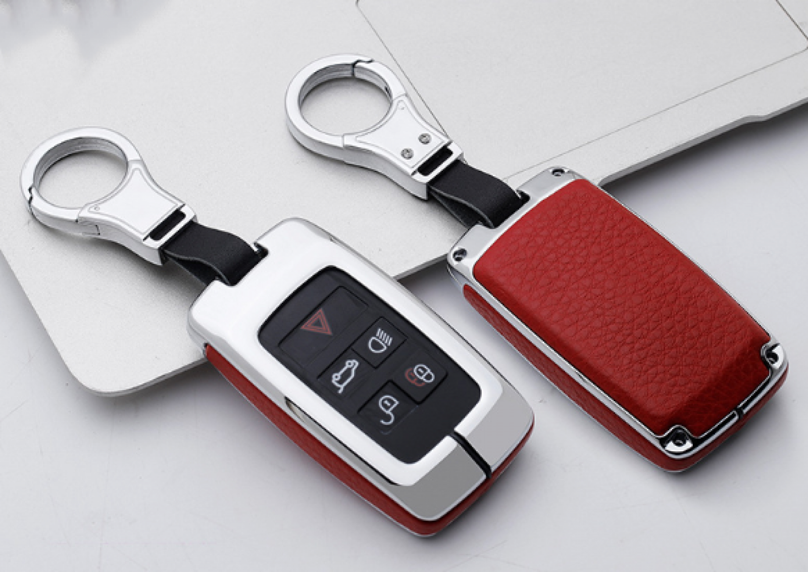 Защитный металлический чехол MyPads M-375139 для смарт-ключей Land Rover и Jaguar с кожаными вставками