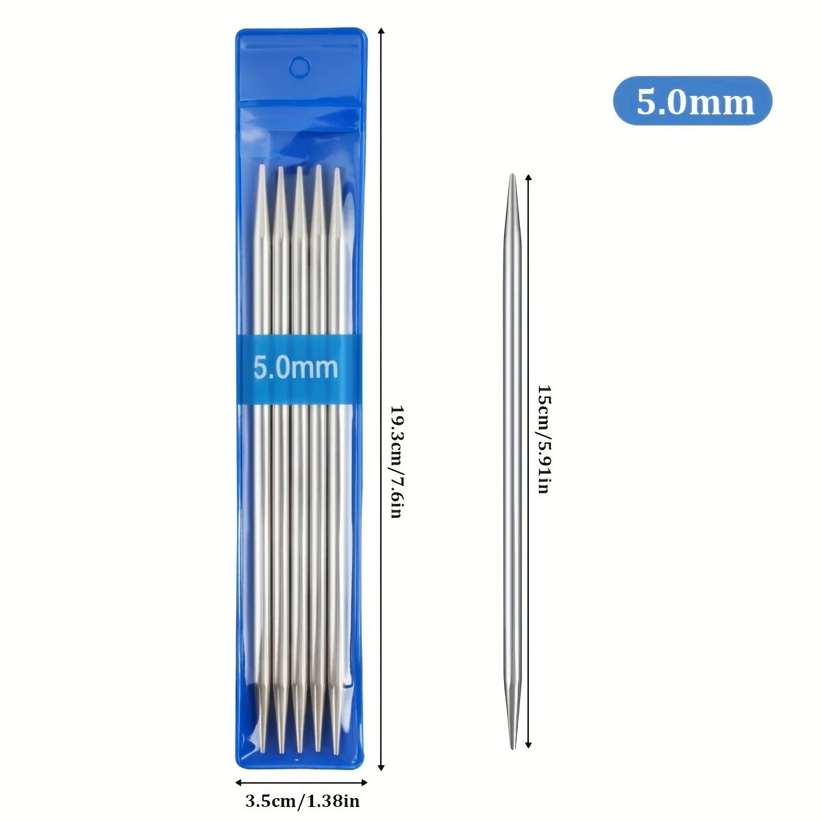Спицы для вязания Looen 5.0mm, нержавеющая сталь, 15см