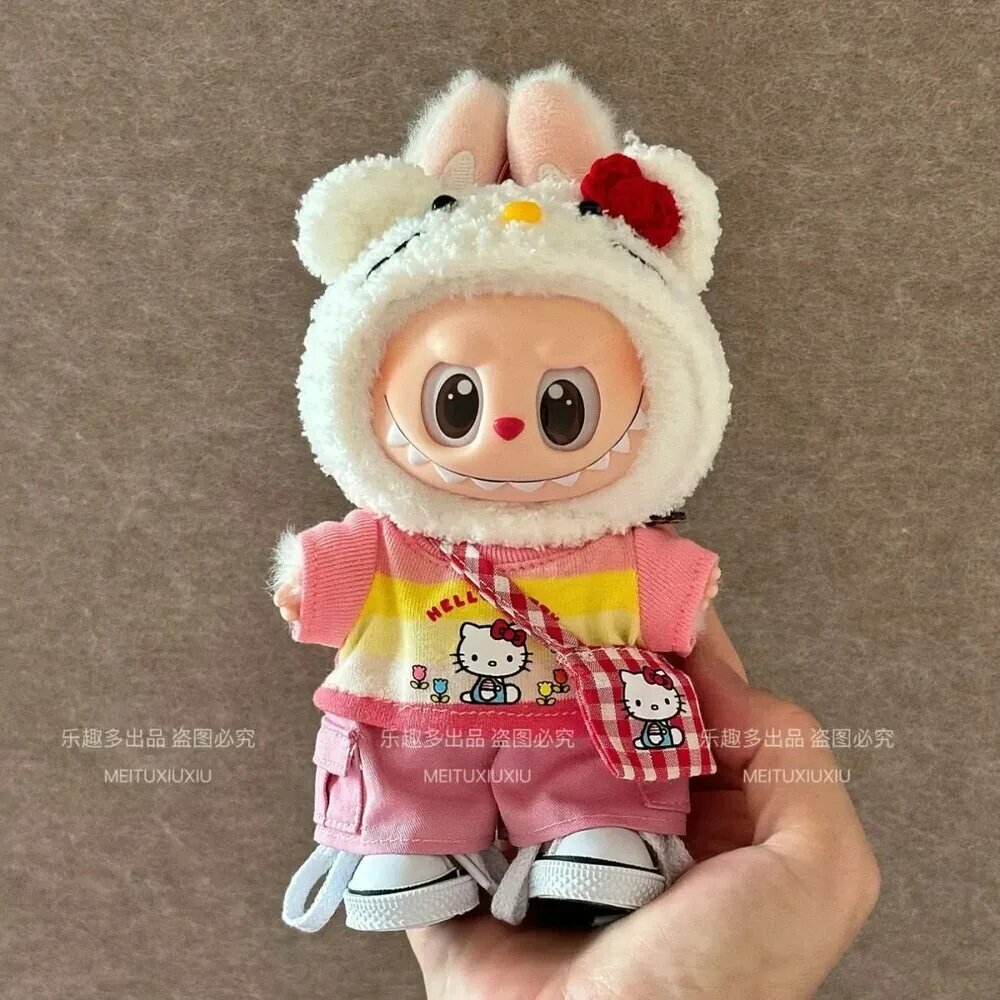 Labubu одежда для игрушки Hello Kitty шляпа*1Одежда*1 брюки*1 сумка*1 обувь*1