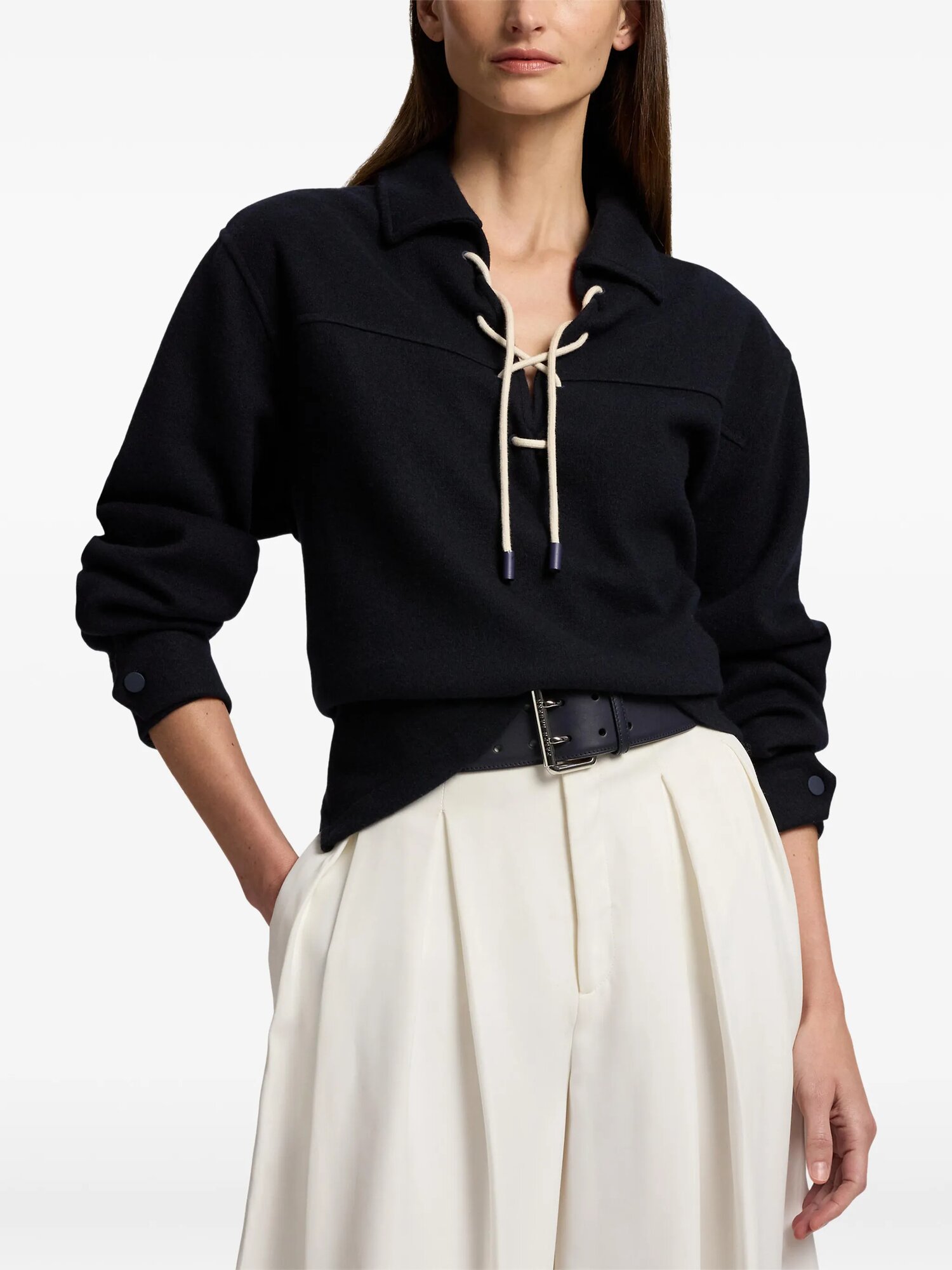 Толстовка Ralph Lauren Collection Lace-up collared sweatshirt, размер 2, , синий — фото 1