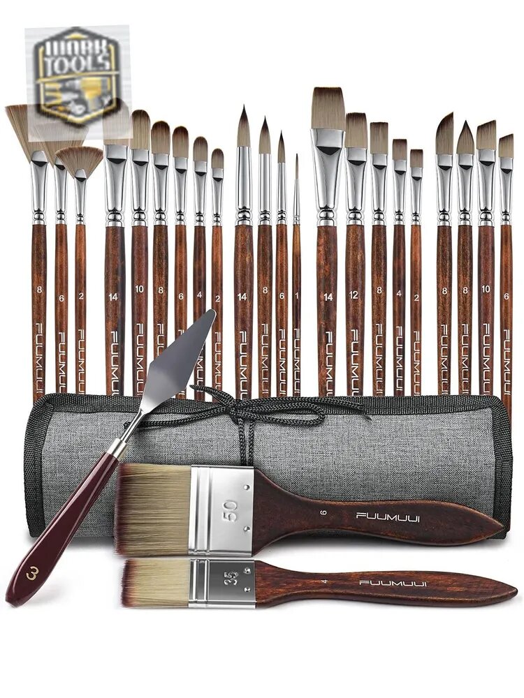 Набор кистей для рисования FUUMUU Веерная, Скошенная № 2, 4, 25 шт. для акрила и масла