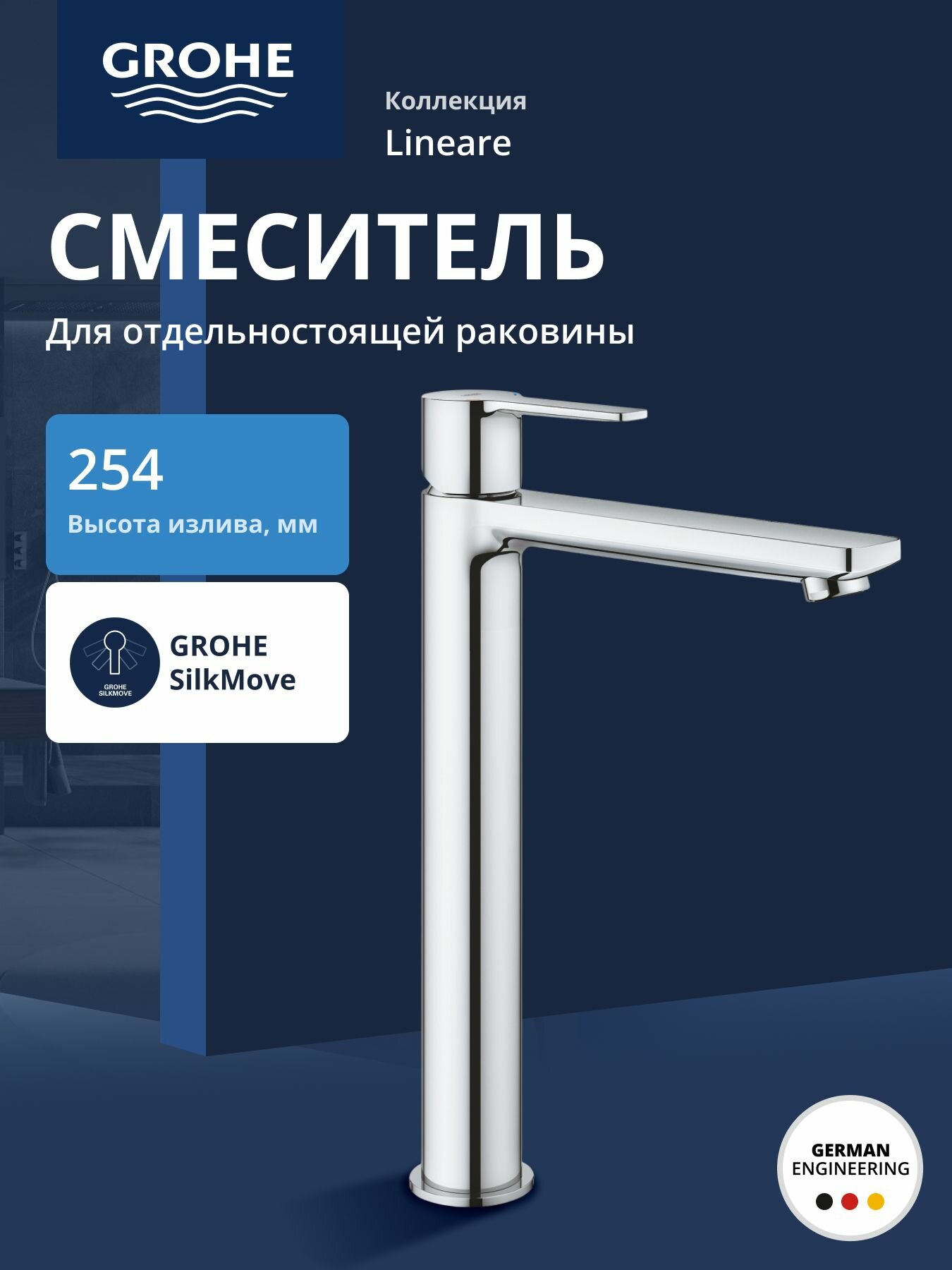 Смеситель для свободностоящей раковины GROHE Lineare New, хром (23405001)
