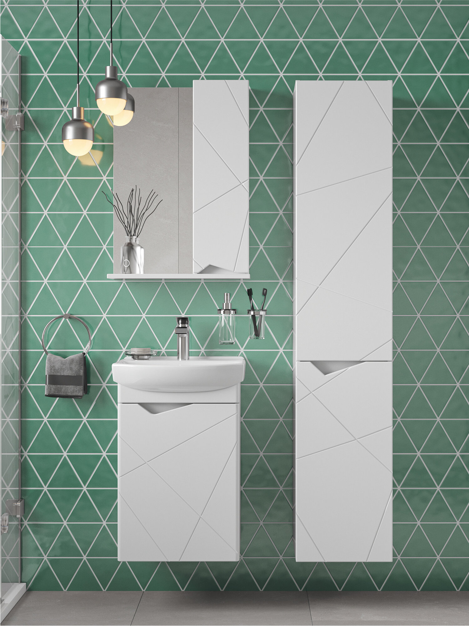 Тумба универсальная SanStar Линни 45 с раковиной Клермонт 45 (комплект) для ванной комнаты, белая