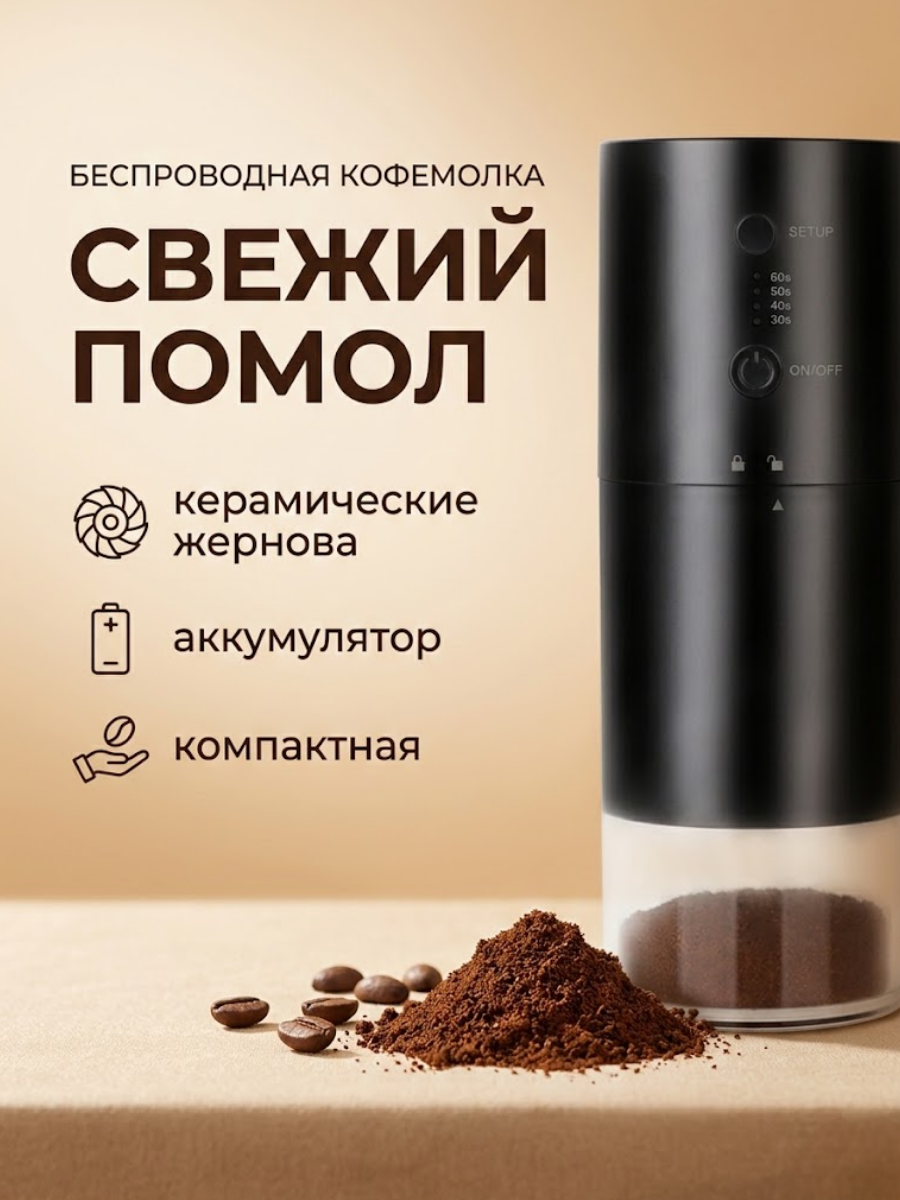 Кофемолка электрическая жерновая портативная мощная для кофе