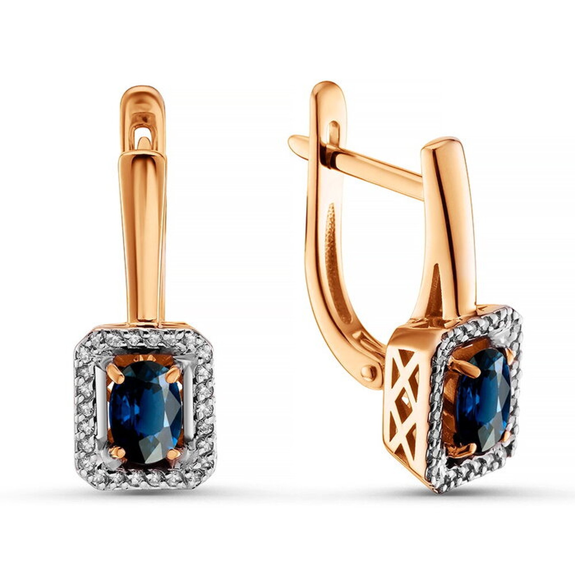 Серьги, красное золото, 585 проба, бриллиант, сапфир