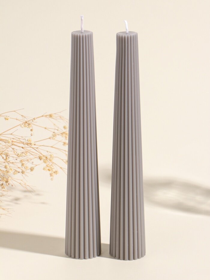 Набор свечей, 3.5×23 см, 2 шт. Башня, серый асфальт, 4×9.5×25 см