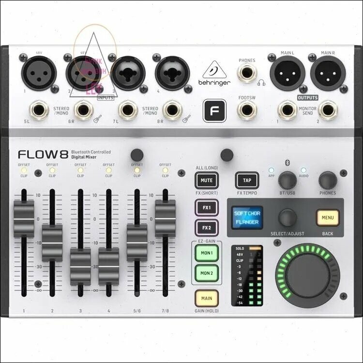 BEHRINGER FLOW 8 - цифровой микшерный пульт, 4 TRS входа, 2 XLR входа, USB порт