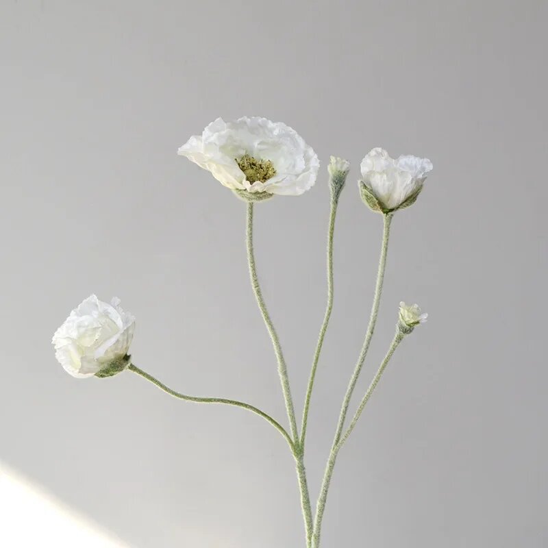 Искусственные цветы маки 5 шт Белый, White