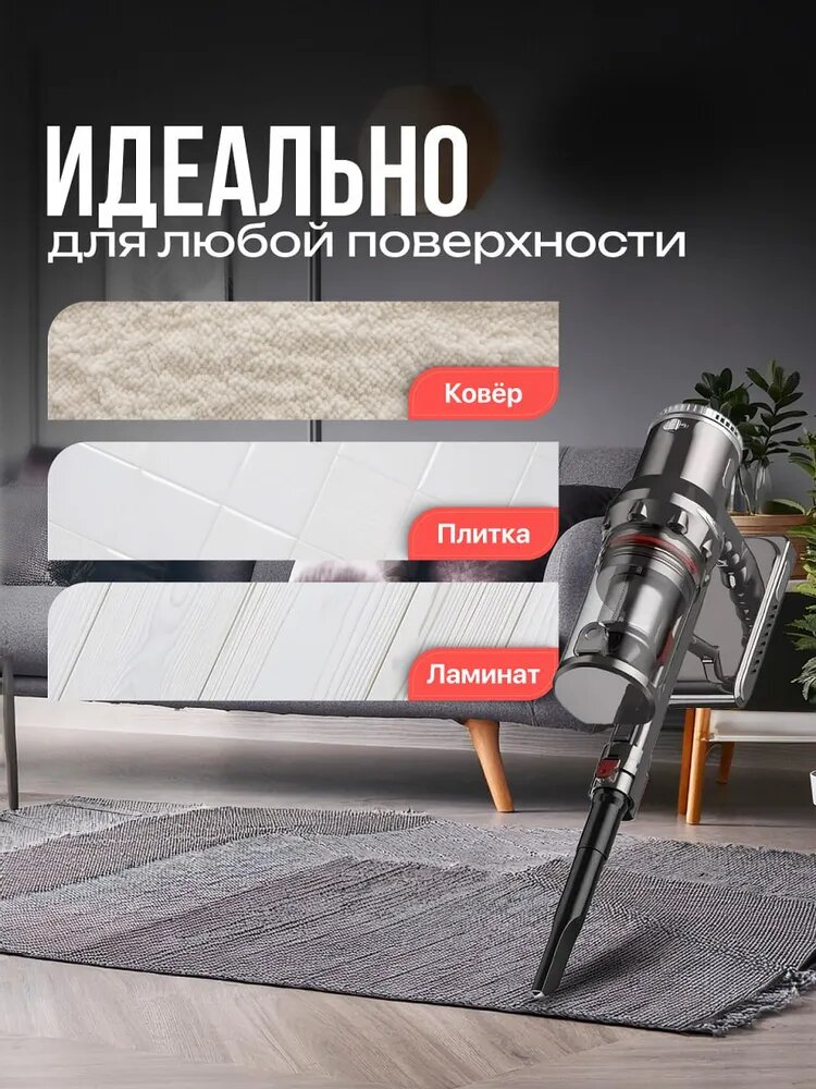 Вертикальный пылесос для сухой и влажной уборки, мощность 2000 Вт, объем пылесборника 1100 мл, 4 насадки + моющая насадка — фото 1