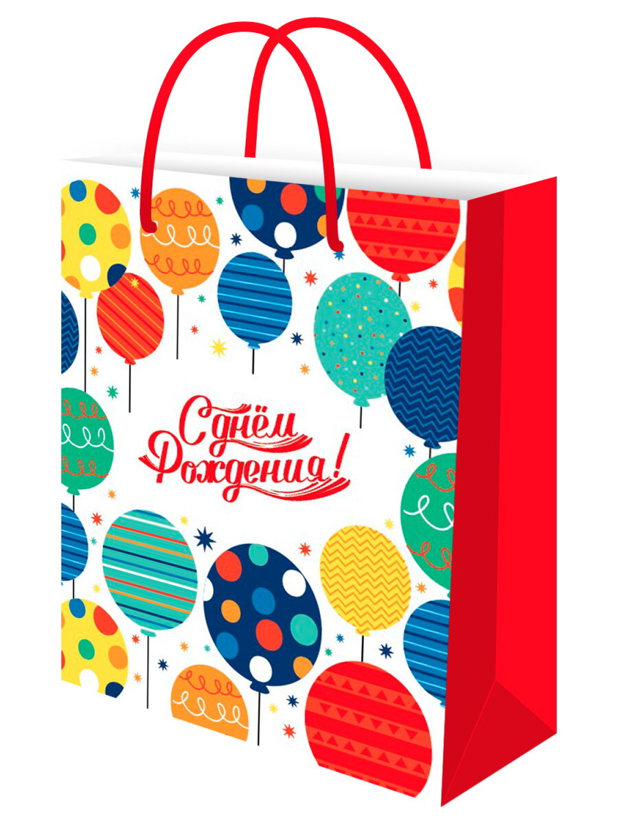 Подарочный пакет MILAND "Веселые Шары" ППК-9292, глянцевый, бумага, 18x23x8см, 12шт