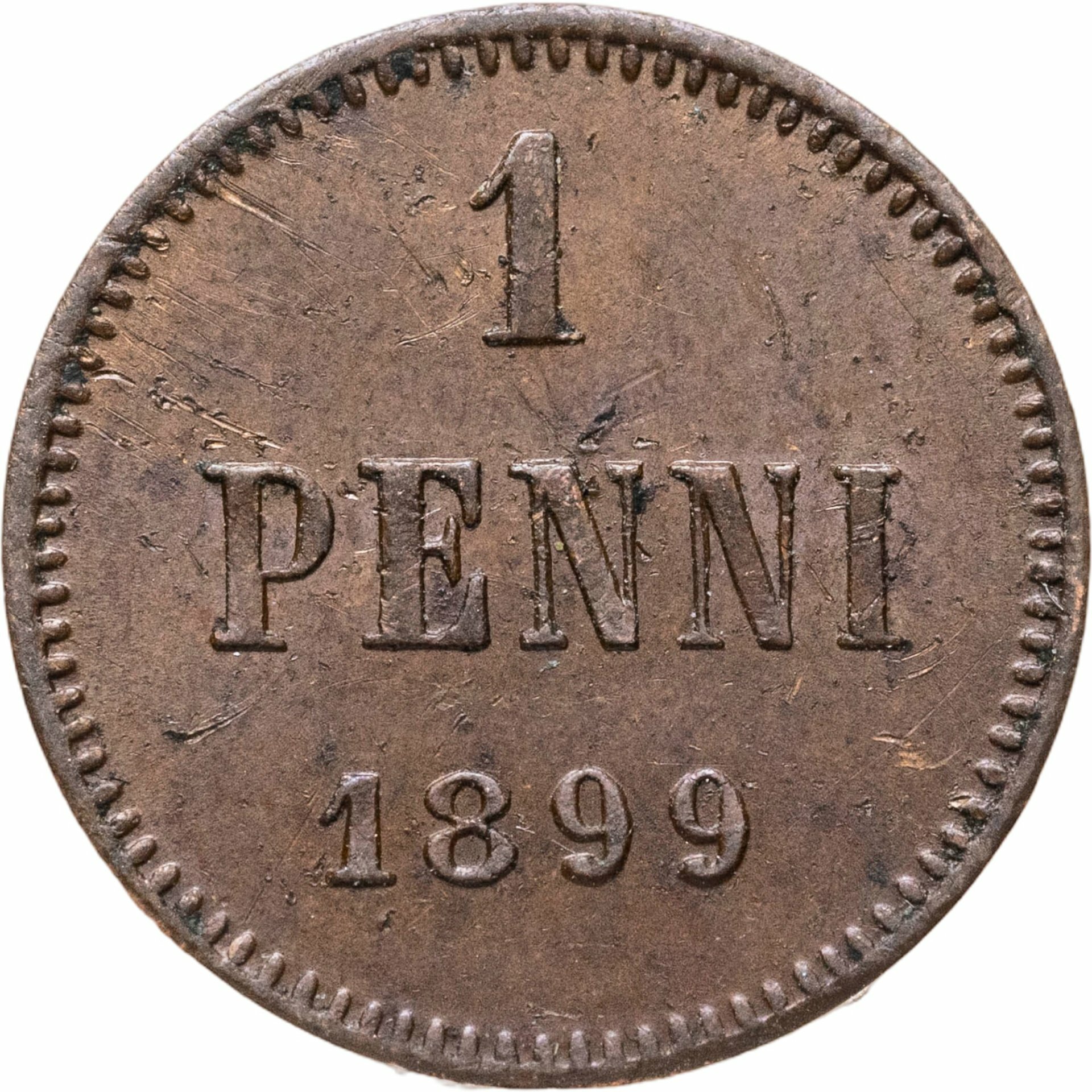 1 пенни 1899, монета для Финляндии, Медь, в сохранности XF-AU
