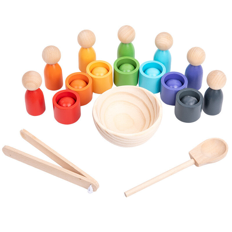 Деревянная игра-сортировка по цвету Montessori с фигурками людей и бусинами для малышей - развивающая игрушка