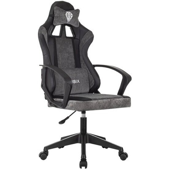 Кресло геймерское Brabix 'Forcer GM-127', 2 подушки, экокожа/велюр, черное/серое