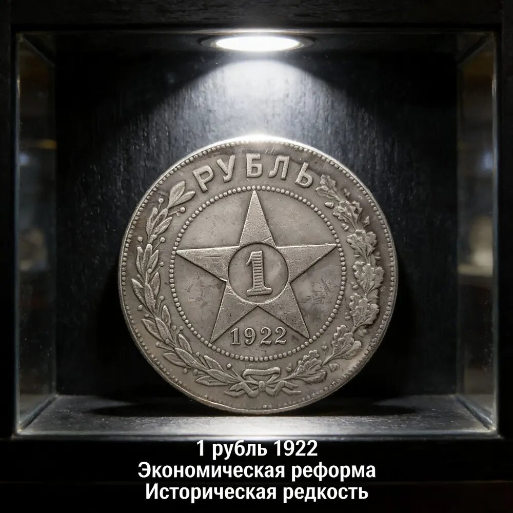 Монета СССР 1 рубль 1922 года, гурт АГ. Люксовое состояние. Серебро