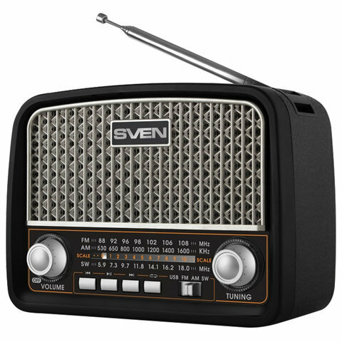 Радиоприёмник SVEN SRP-555, 3 Вт, FM/AM/SW, USB, microSD, встроенная антенна, пластик, черный, SV-017170