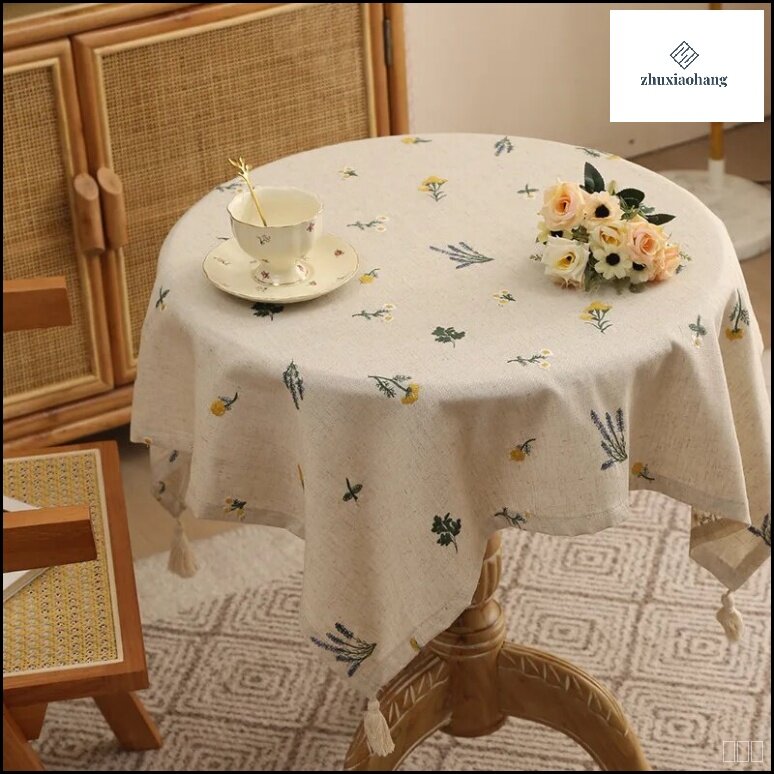 Скатерть, "Lavender Linen A", лен/полиэстер, вышитая, 90х90см