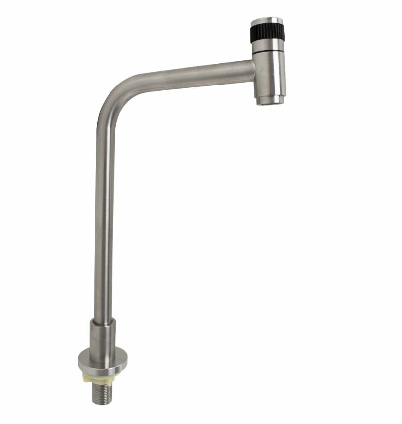 Магнус - Кран на одну воду тонкий , высокий излив , ручка перекрытия воды на изливе , из нержавеющей стали марка 304