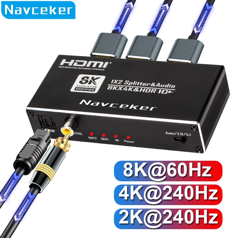 Navceker HDMI-сплиттер 8K 1x2 EU Power Plug