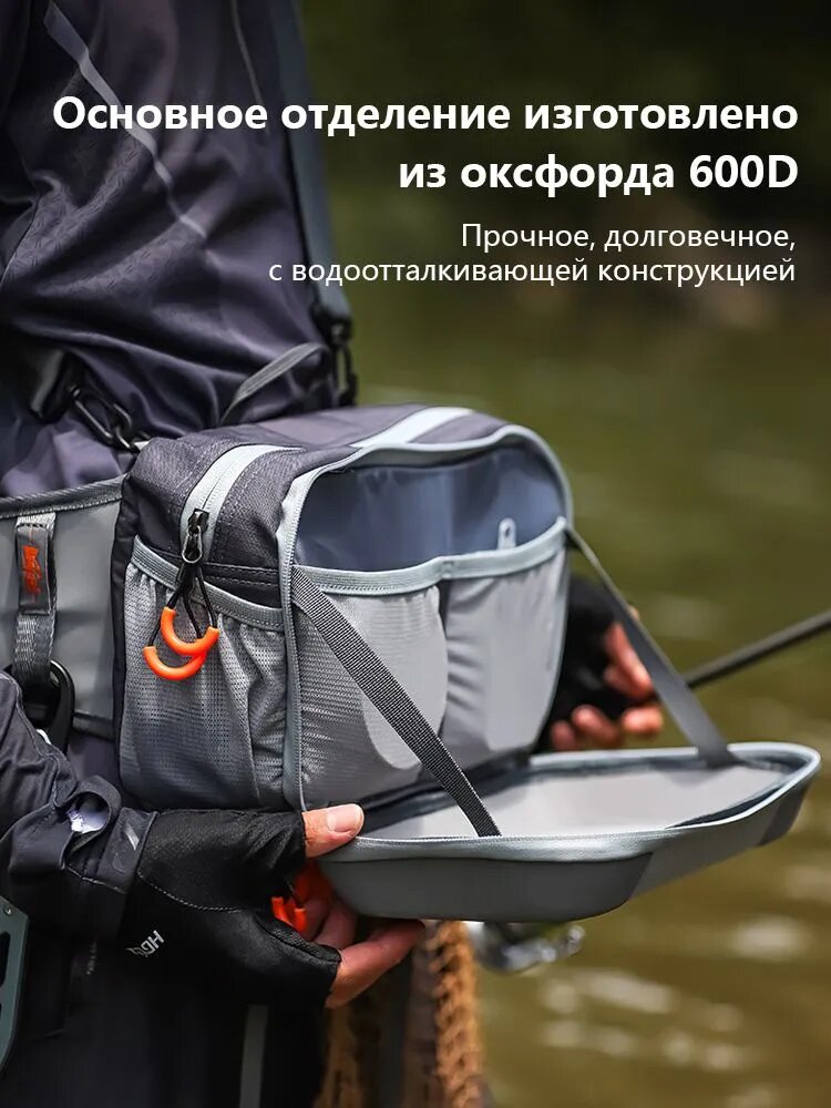 Рыбацкая сумка светло-серая, поясная или наплечная, для спиннинговых снастей — фото 1