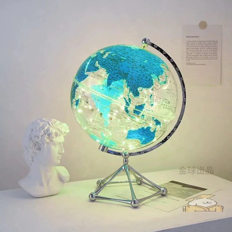 Креативный прозрачный глобус с подсветкой, Китайский и английский языки, настольный светодиодный глобус для украшения дома, размеры и материалы.