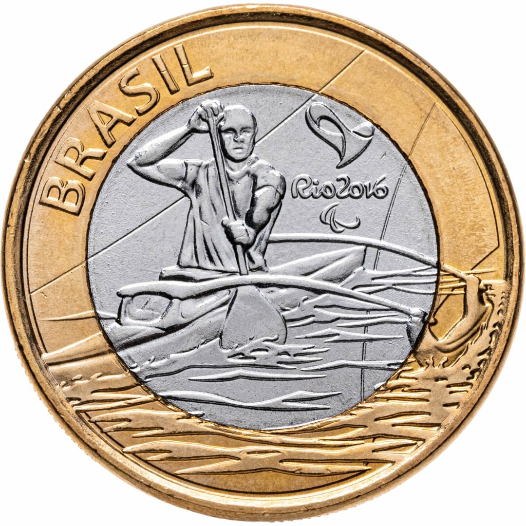 Бразилия 1 real реал 2015 "XXXI летние Олимпийские Игры, Рио-де-Жанейро 2016 paracanoe параканоэ", Биметалл, в сохранности UNC