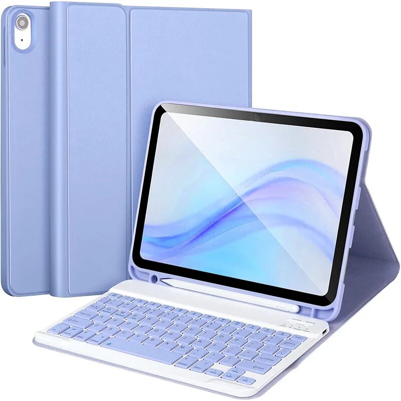 Чехол для iPad Air 11 дюймов (M2/M3) с клавиатурой HUAIBX Фиолетовый, Purple 1, Russian