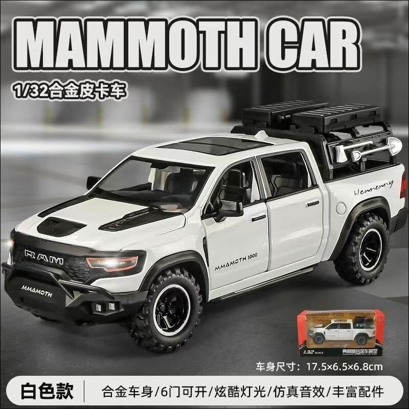 Машинка металлическая в подарочной коробке RAM Mammoth 1:32, Коллекционная модель машины для взрослых, Игрушечный автомобиль с звуковыми и световыми эффектами для детей