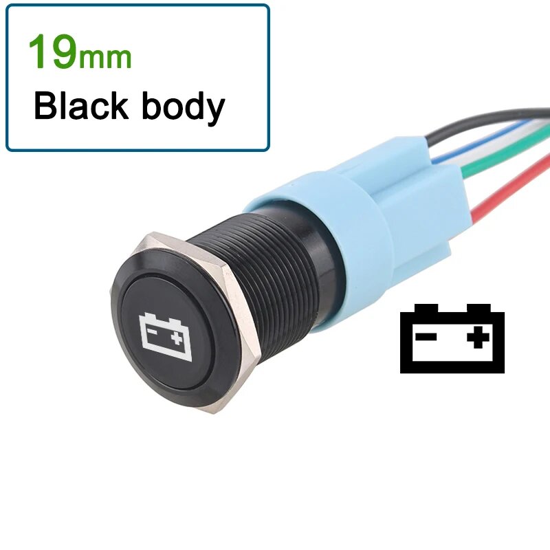Кнопка 19 мм, черная, Latching locking, White LED-Bl