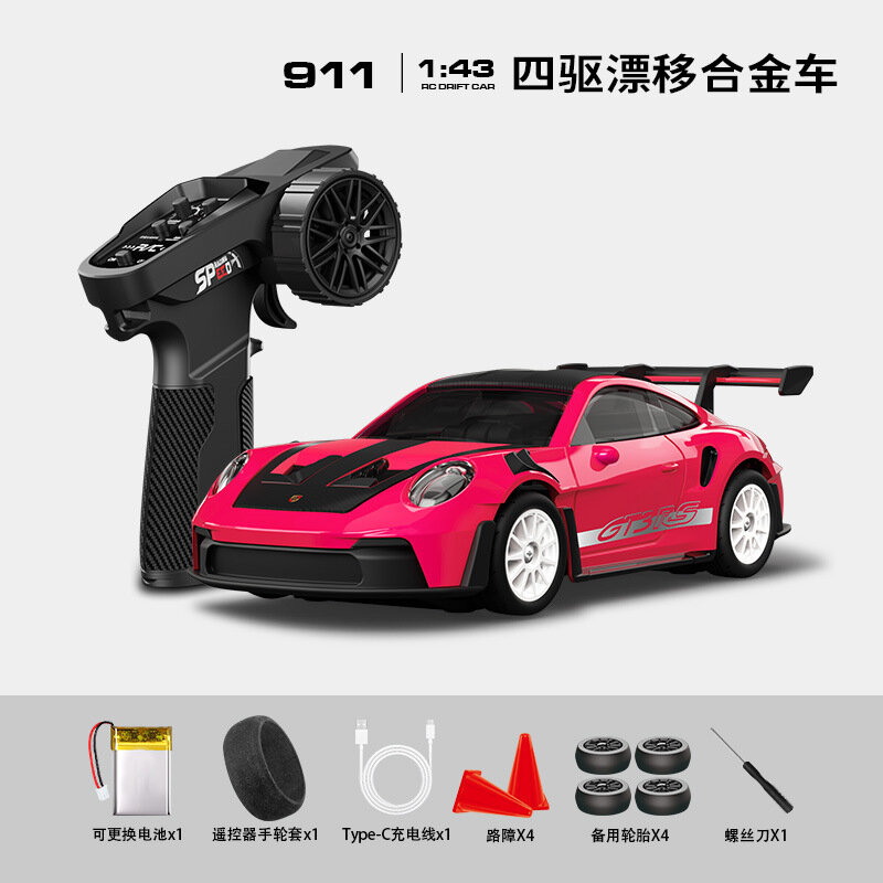 Four-wheel drive drift alloy car, full scale 1:43, car model 911 sports car